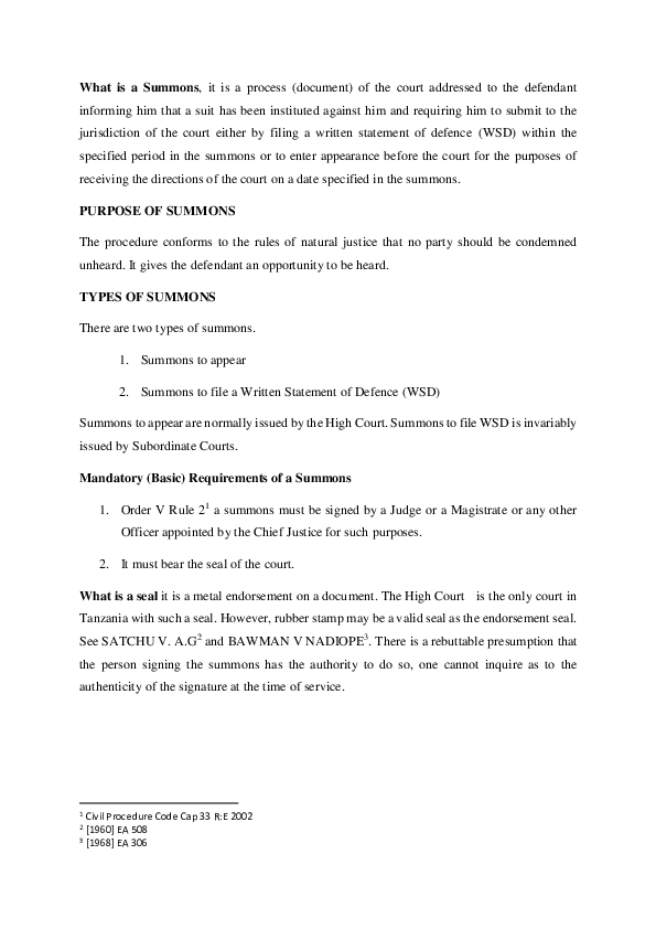 summons under civil procedure code