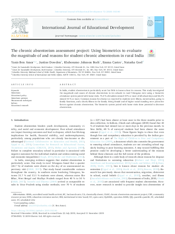 (PDF) The chronic absenteeism assessment project: Using biometrics to ...