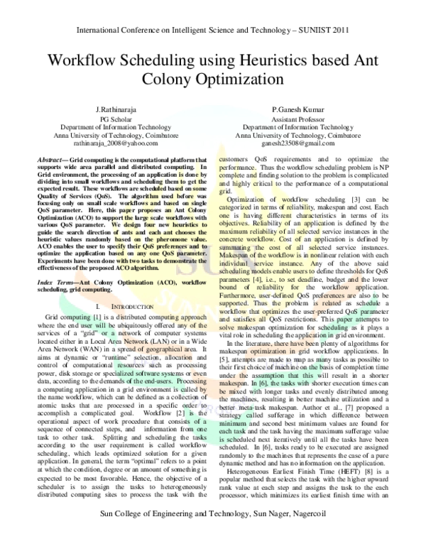(PDF) Workflow Scheduling using Heuristics based Ant Colony Optimization