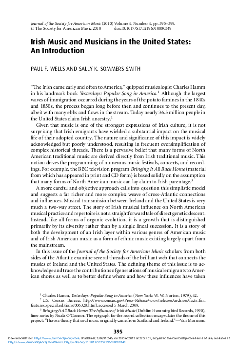 (PDF) Irish Music and Musicians in the United States: An Introduction