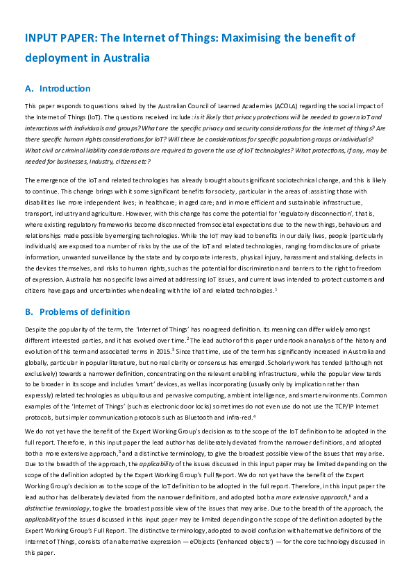 (PDF) INPUT PAPER: The Internet of Things: Maximising the benefit of ...