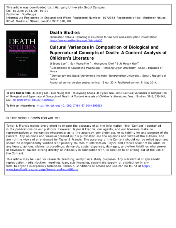 (PDF) Death Studies Cultural Variances in Composition of Biological and ...