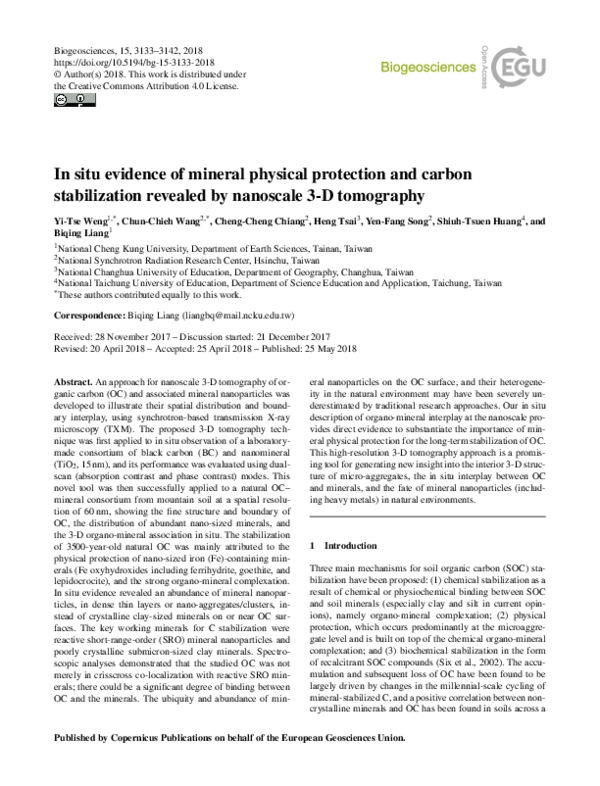 (PDF) In situ evidence of mineral physical protection and carbon stabilization revealed by ...