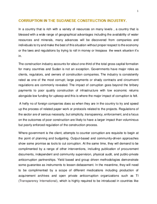 (DOC) CORRUPTION IN THE SUDANESE CONSTRUCTION INDUSTRY