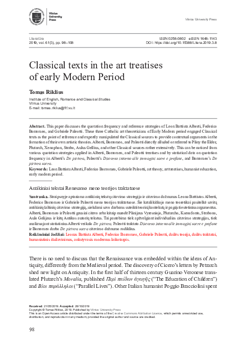 (PDF) Classical texts in the art treatises of early Modern Period