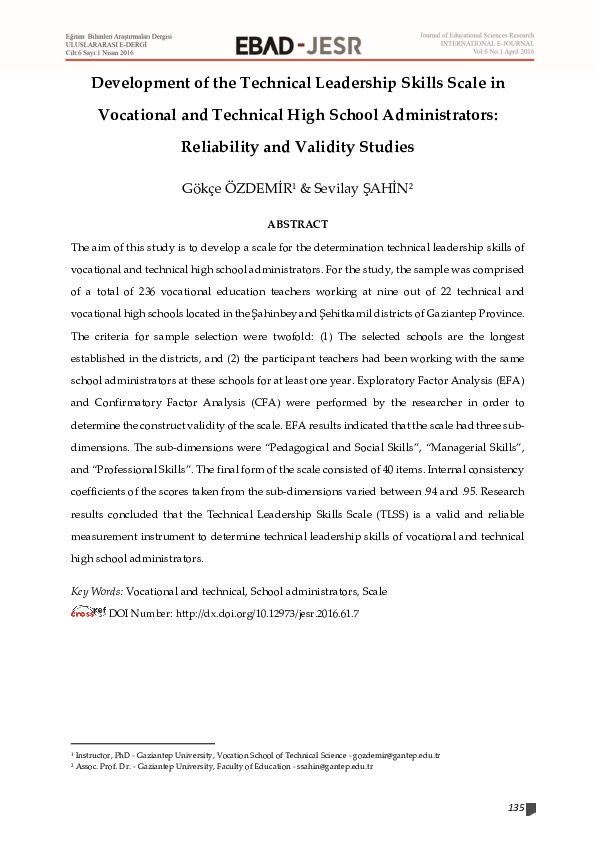 (PDF) Development of the Technical Leadership Skills Scale in Vocational and Technical High ...