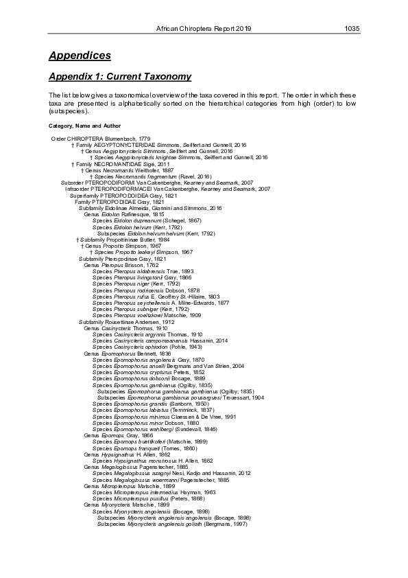 (PDF) Appendix 1: Current Taxonomy | Victor Van Cakenberghe - Academia.edu