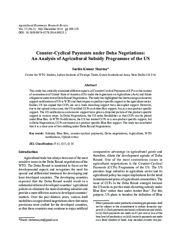 (PDF) Counter-Cyclical Payments under Doha Negotiations: An Analysis of Agricultural Subsidy ...