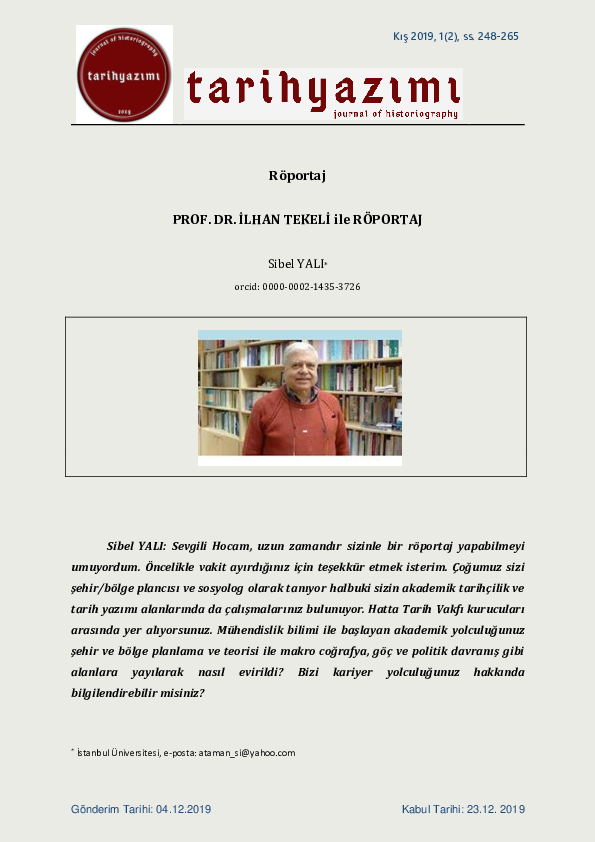(PDF) PROF. DR. ILHAN TEKELI ile ROPORTAJ