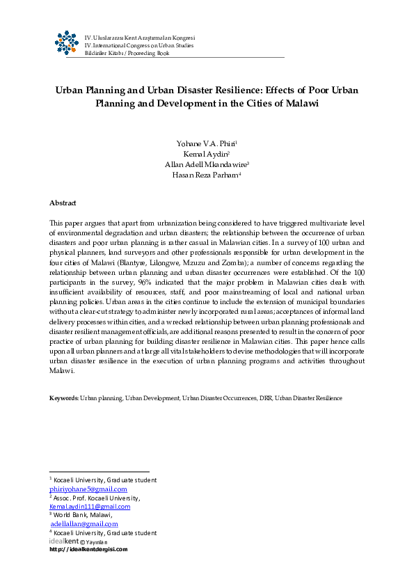 (PDF) Urban Planning and Urban Disaster Resilience: Effects of Poor ...