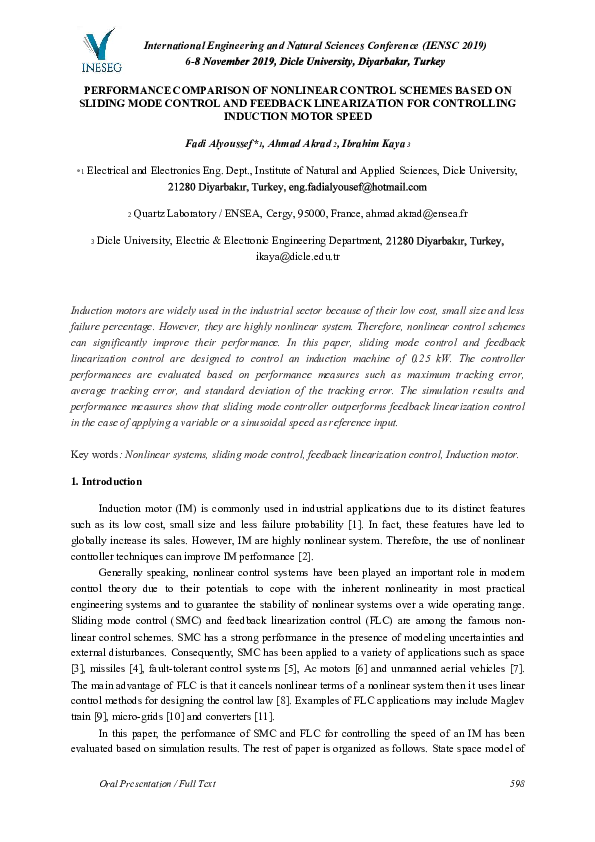 Pdf Performance Comparison Of Nonlinear Control Schemes Based On Sliding Mode Control And