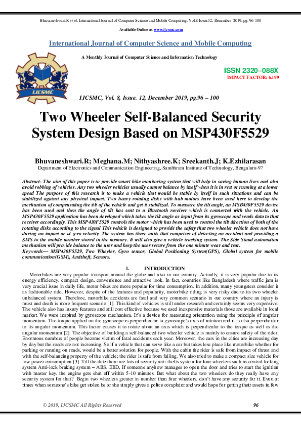 (PDF) Two Wheeler Self-Balanced Security System Design Based on ...