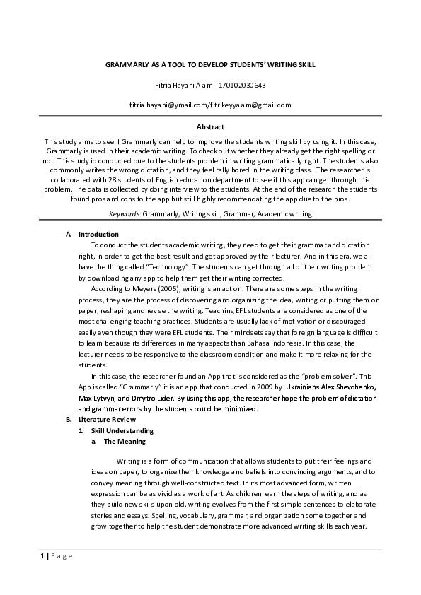 (PDF) GRAMMARLY AS A TOOL TO DEVELOP STUDENTS' WRITING SKILL | Fitria ...