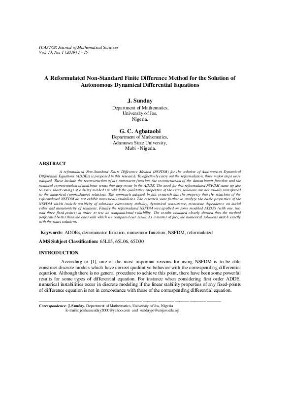 (PDF) A Reformulated Non-Standard Finite Difference Method for the Solution of Autonomous ...