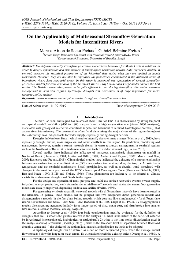 Pdf On The Applicability Of Multiseasonal Streamflow Generation Models For Intermittent Rivers