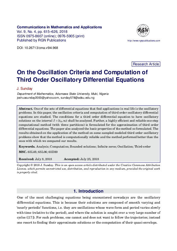 Pdf On The Oscillation Criteria And Computation Of Third Order Oscillatory Differential