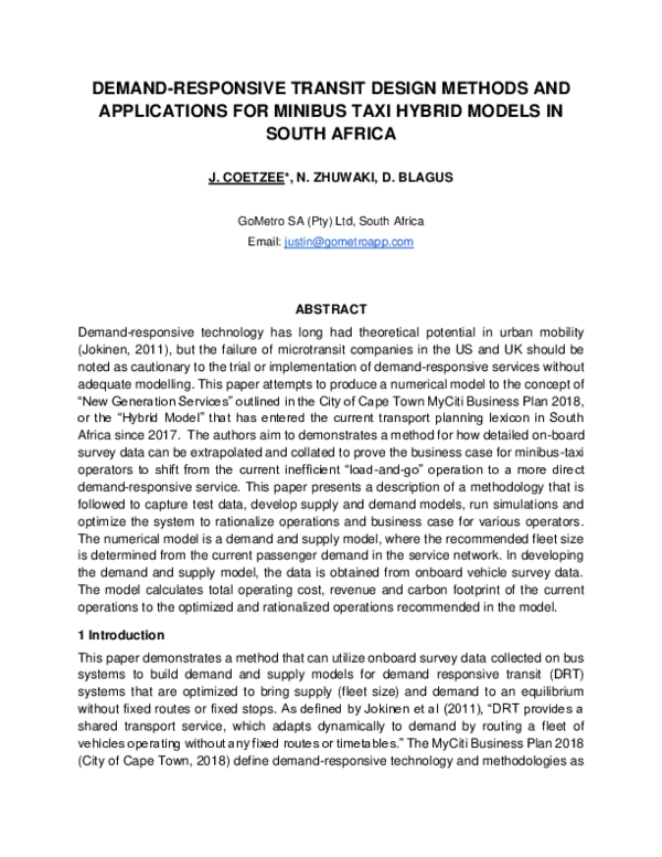 Pdf Demand Responsive Transit Design Methods And Applications For