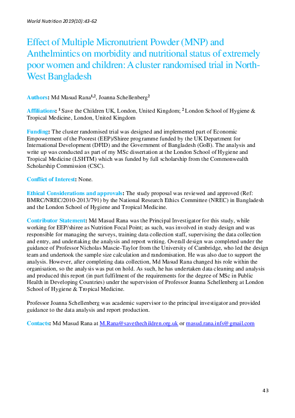 (PDF) Effect of Multiple Micronutrient Powder (MNP) and Anthelmintics ...