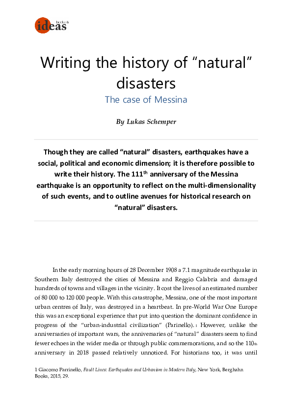 (PDF) Writing the history of "natural" disasters. The case of Messina
