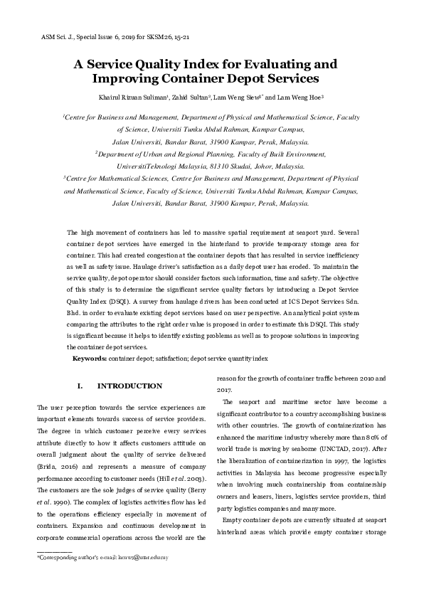 (PDF) A Service Quality Index for Evaluating and Improving Container ...