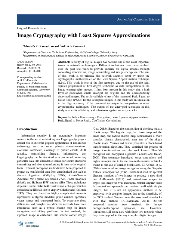 Image Cryptography with Least Squares Approximations