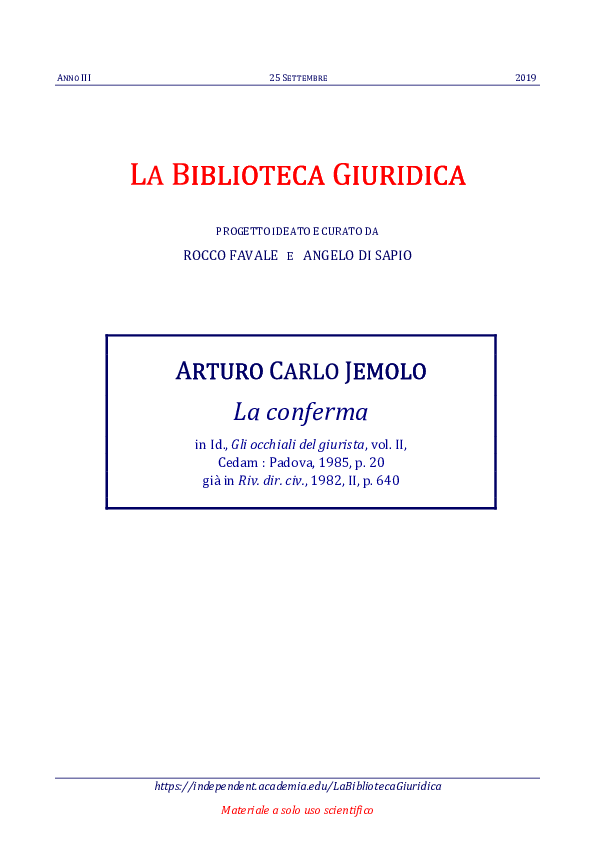 (PDF) Arturo Carlo Jemolo, La conferma (1982) | La Biblioteca Giuridica ...