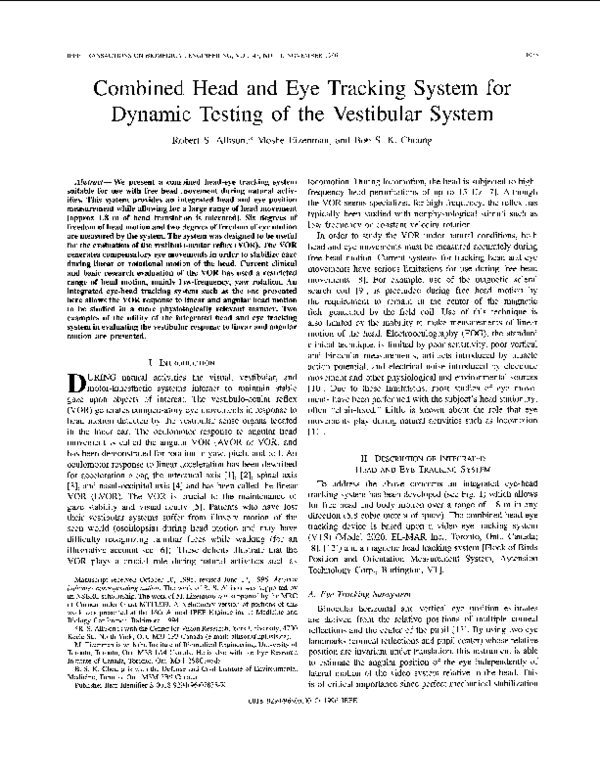 (PDF) Combined head and eye tracking system for dynamic testing of the ...