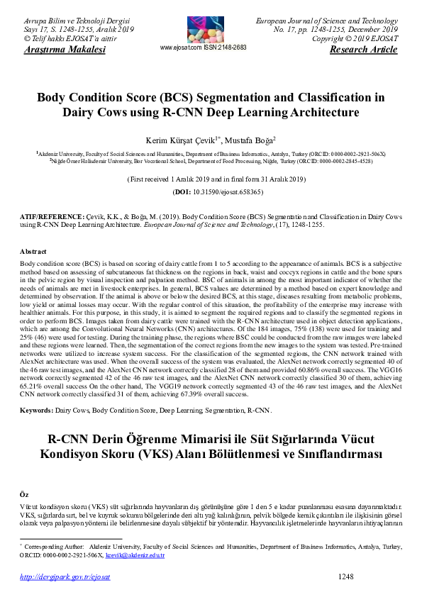 (PDF) Body Condition Score (BCS) Segmentation and Classification in Dairy Cows using R-CNN Deep ...