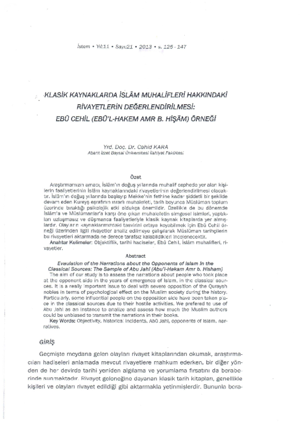 (PDF) KLASiK KAYNAKLARDA iSLAM MUHALiFLERi HAKKINDAKi RiVAYETLERiN ...
