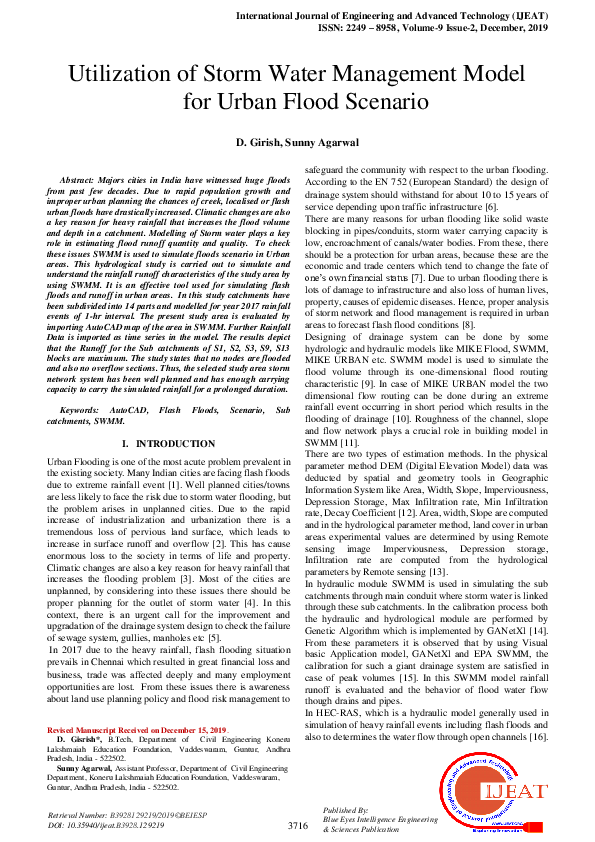 Pdf Utilization Of Storm Water Management Model For Urban Flood Scenario