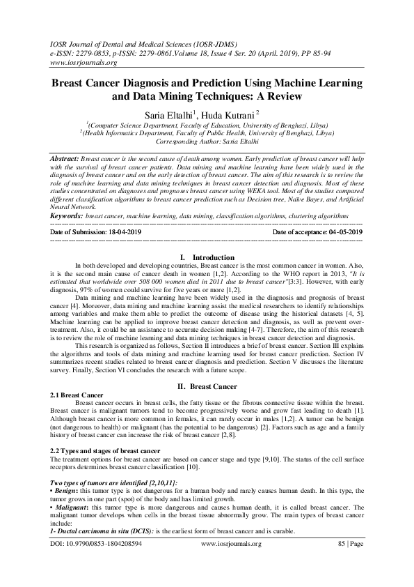 (PDF) Breast Cancer Diagnosis and Prediction Using Machine Learning and ...