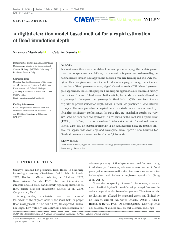 Pdf A Digital Elevation Model Based Method For A Rapid Estimation Of