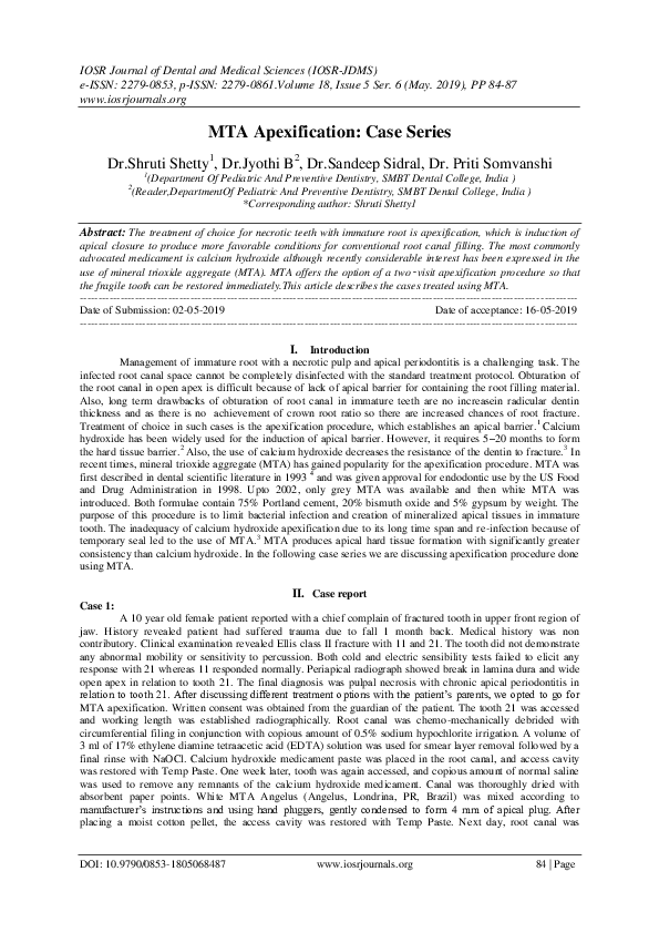 (PDF) MTA Apexification: Case Series