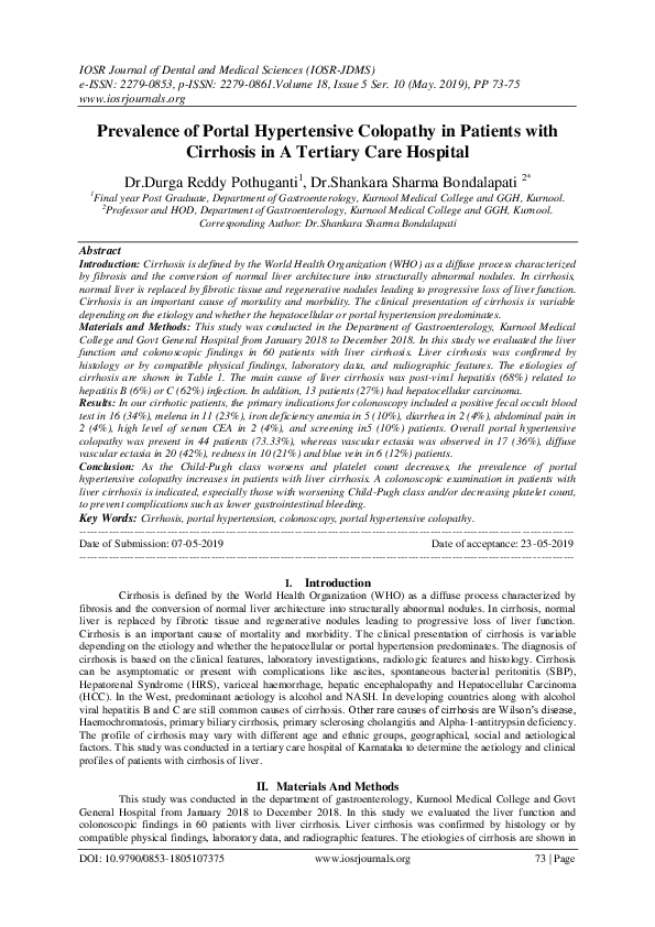(PDF) Prevalence of Portal Hypertensive Colopathy in Patients with ...