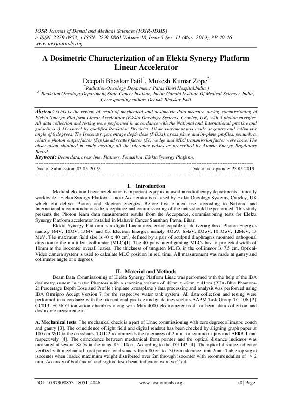 (PDF) A Dosimetric Characterization of an Elekta Synergy Platform Linear Accelerator