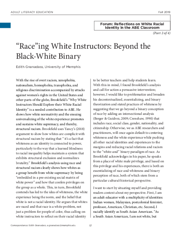 (PDF) "Race"ing White Instructors: Beyond the Black- White Binary