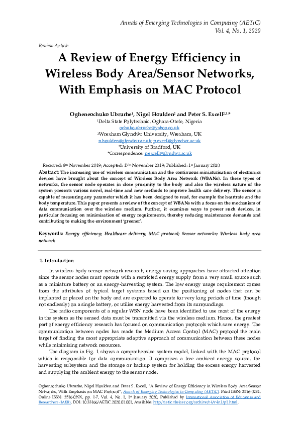 Pdf A Review Of Energy Efficiency In Wireless Body Area Sensor
