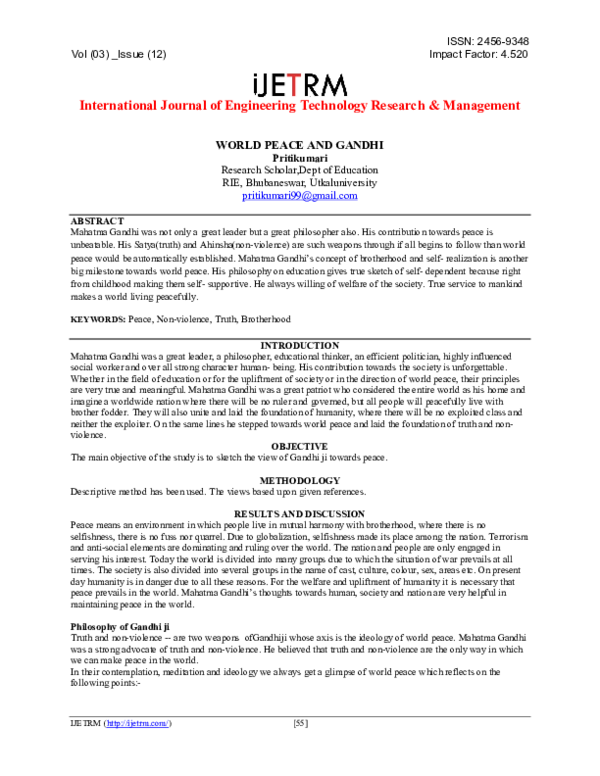 (PDF) WORLD PEACE AND GANDHI | Ijetrm Journal and Dr. Priti Kumari ...