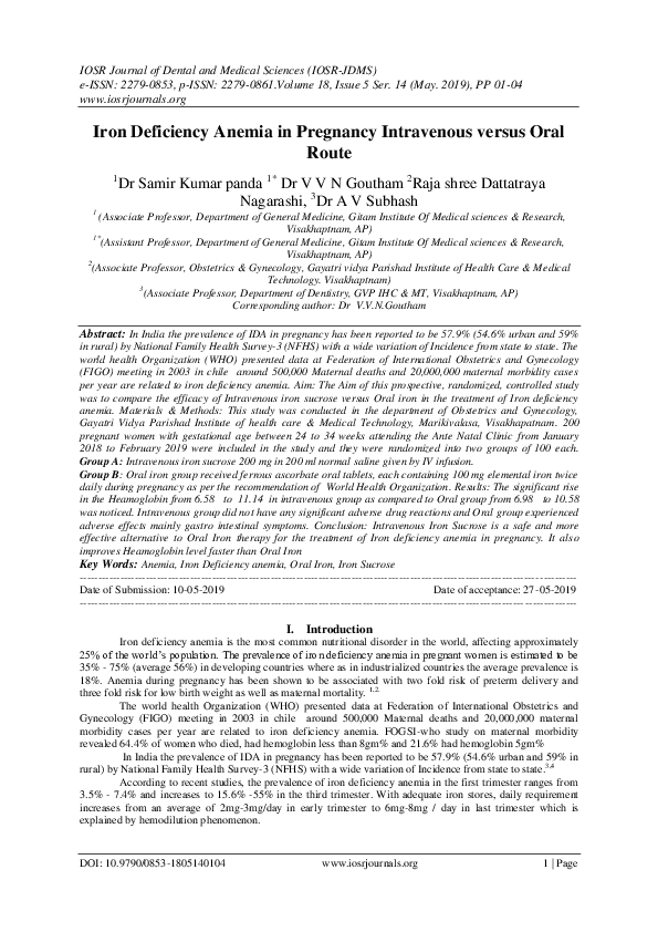 (PDF) Iron Deficiency Anemia in Pregnancy Intravenous versus Oral Route