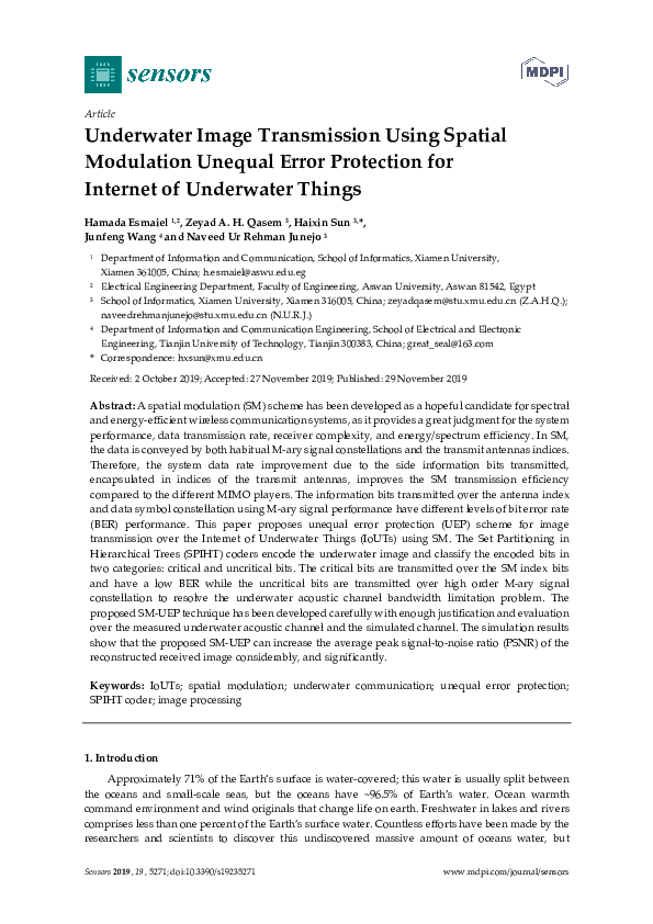 Pdf Underwater Image Transmission Using Spatial Modulation Unequal Error Protection For
