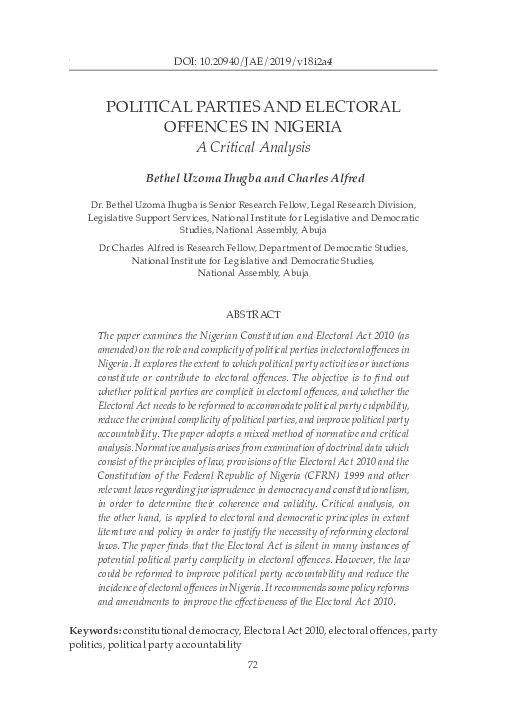 (PDF) Political Parties and Electoral Offences in Nigeria