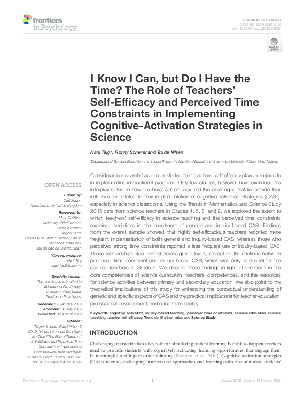 (PDF) I know I can, but do I have the time? The role of teachers’ self ...