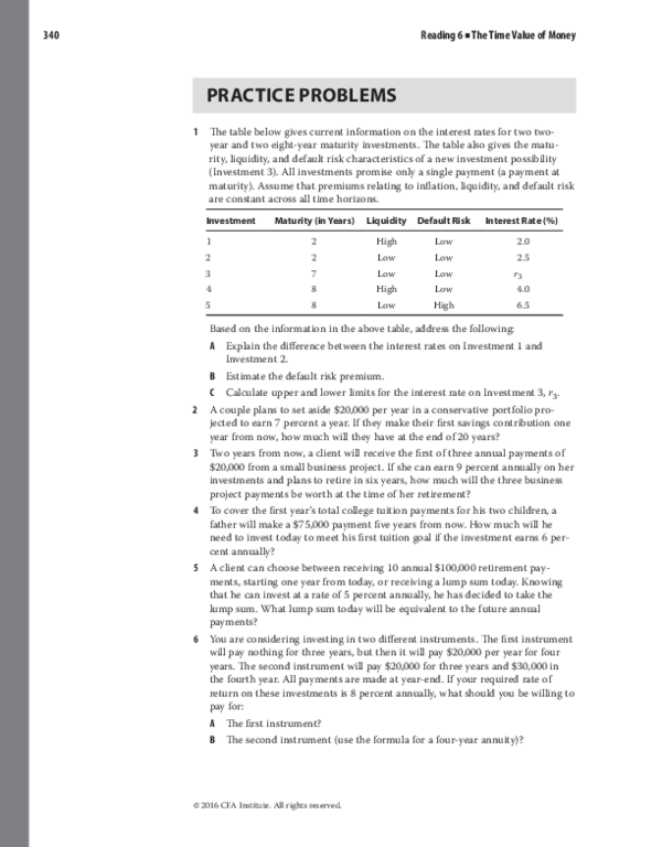 (PDF) Reading 6 The Time Value of Money 340 PRACTICE PROBLEMS | 穹 吴 ...