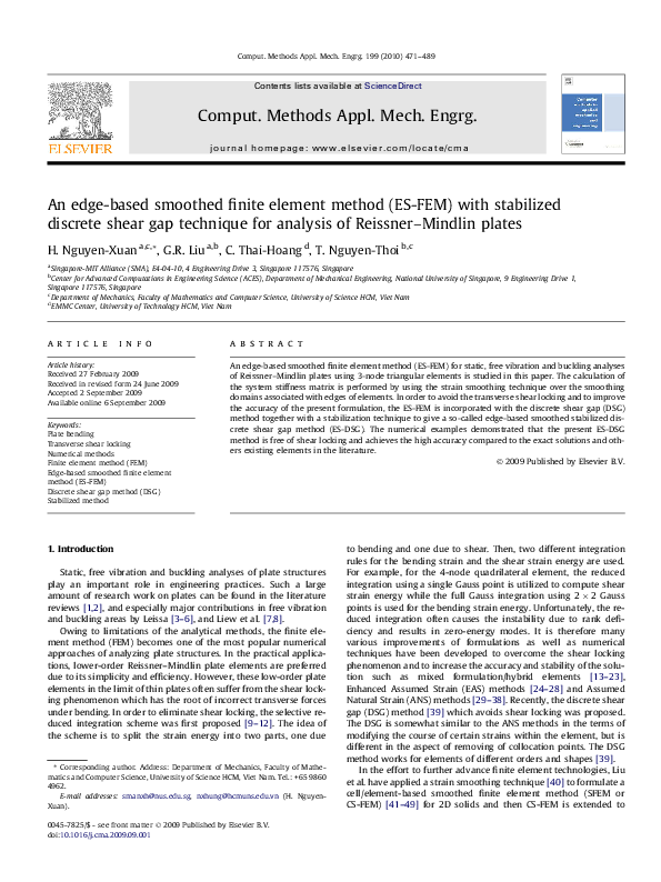 Pdf An Edge Based Smoothed Finite Element Method Es Fem With