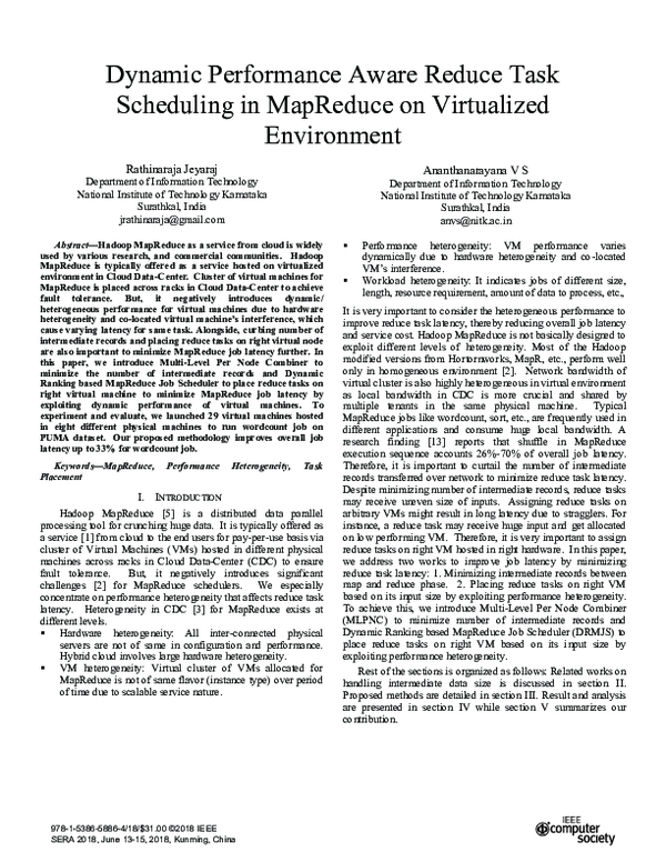 Pdf Dynamic Performance Aware Reduce Task Scheduling In Mapreduce On Virtualized Environment