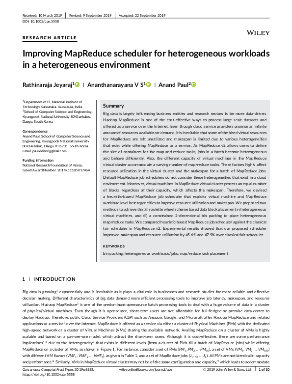 (PDF) Improving MapReduce scheduler for heterogeneous workloads in a heterogeneous environment