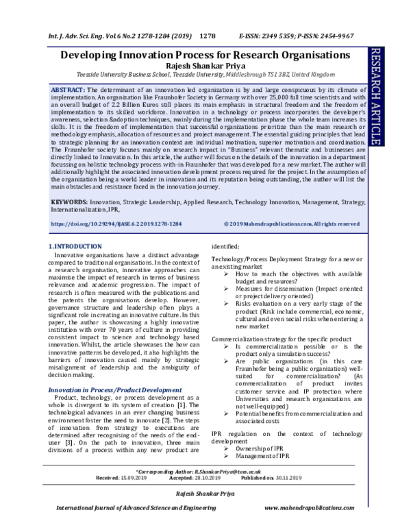 (PDF) Developing Innovation Process for Research Organisations