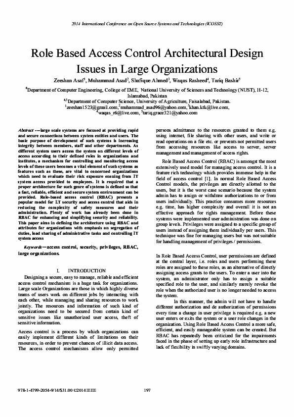 (PDF) Role Based Access Control Architectural Design Issues in Large ...