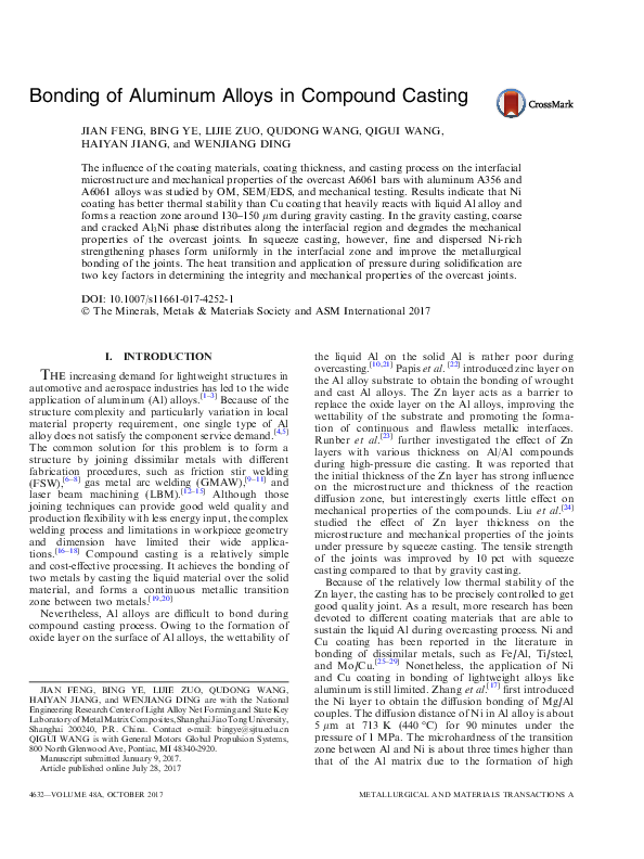 (PDF) Bonding of Aluminum Alloys in Compound Casting