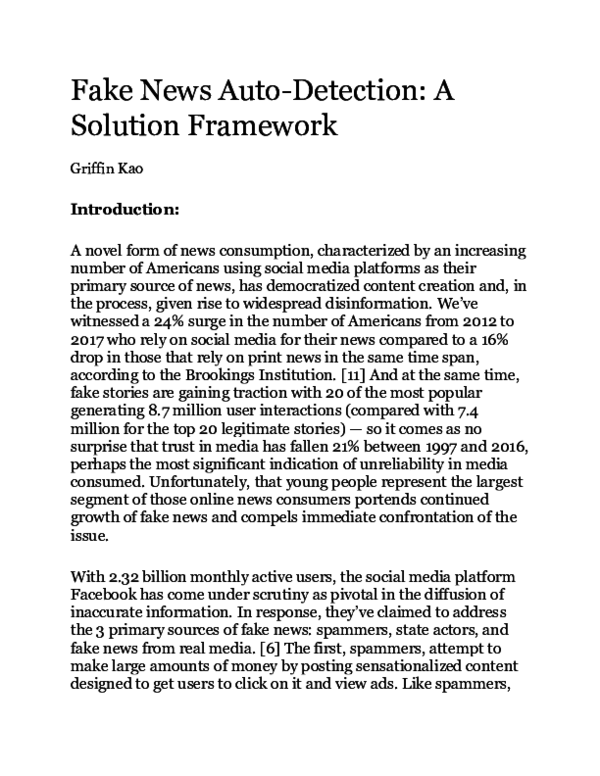 (DOC) Fake News Auto-Detection: A Solution Framework Introduction